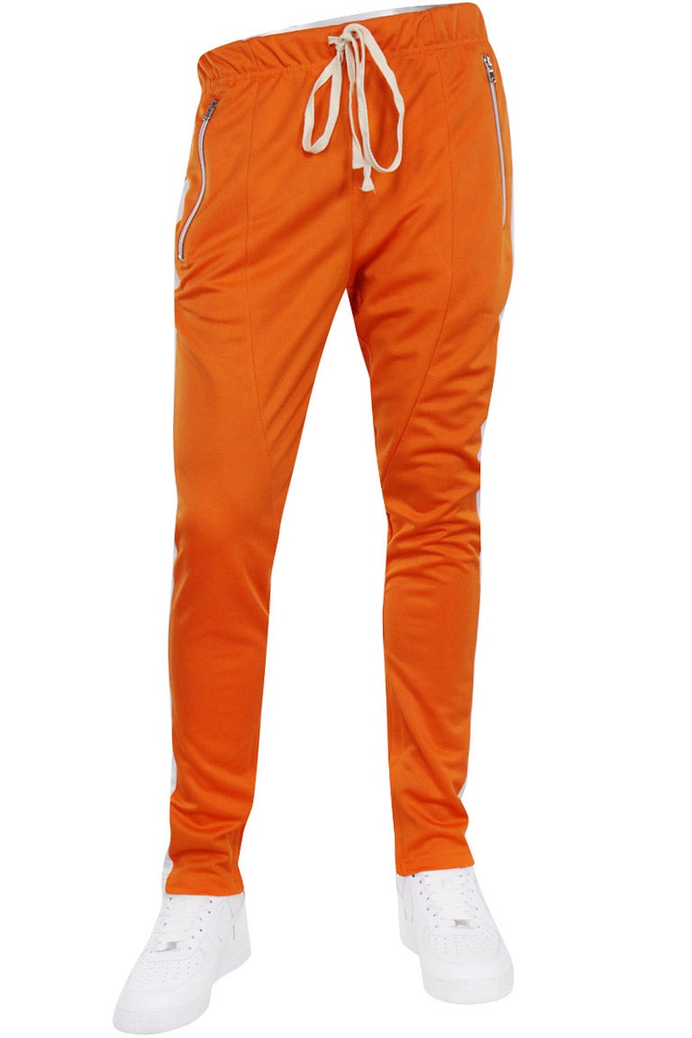 Premium Side Stripe Zip Pocket Track Pants (Orange - White) – Zamage