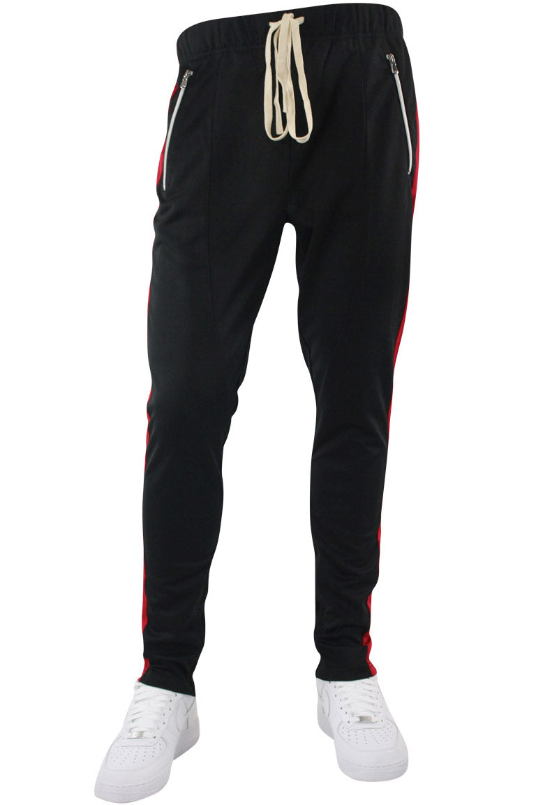 Premium Side Stripe Zip Pocket Track Pants (Black-Red) – Zamage