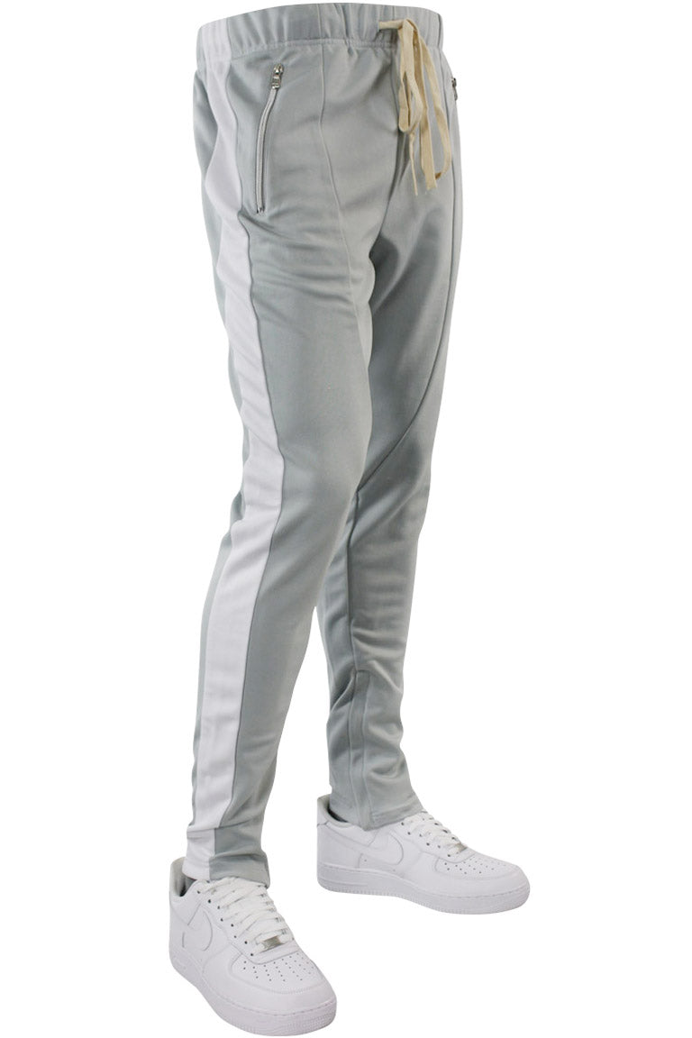 Premium Side Stripe Zip Pocket Track Pants (Grey-White) – Zamage